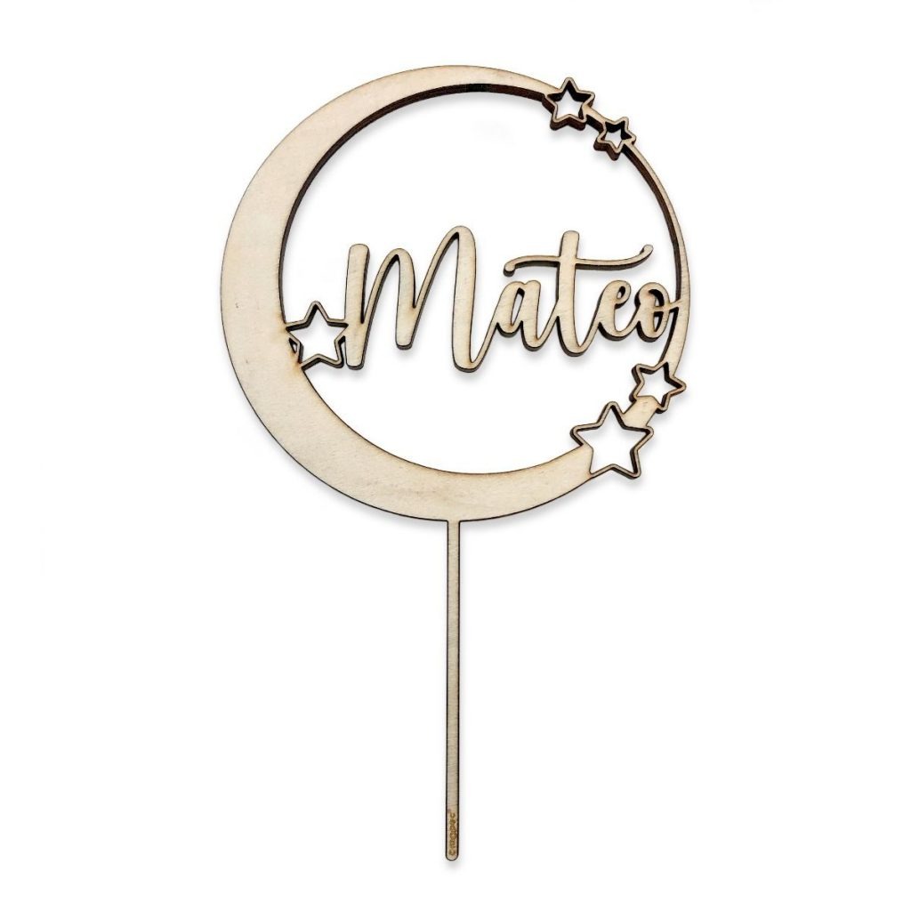 Cake topper luna y estrellas madera W198 – Las Cosas de Nane